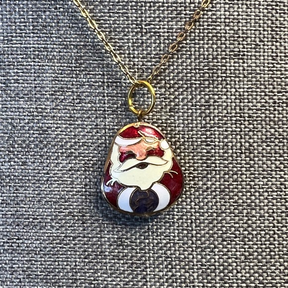 Jewelry | Vintage Cloisonn Santa Pendant Necklace | Poshmark